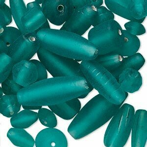 Бусины стеклянные, 5-20мм, микс, тертые, бирюзовые, 10 грамм