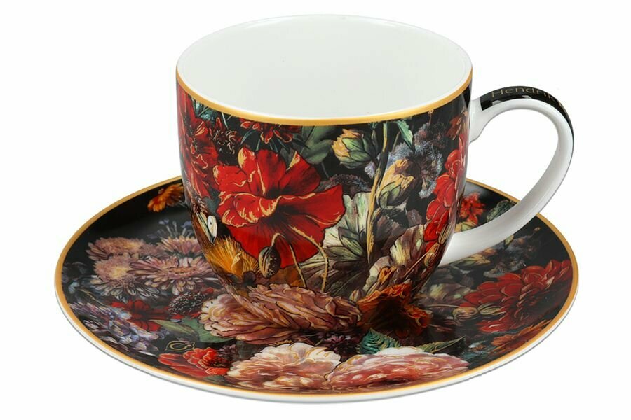 Чайная пара Carmani Цветочная история, набор для чаепития на 1 персону: чашка 250 мл, блюдце из фарфора, для чая и кофе, подарочная