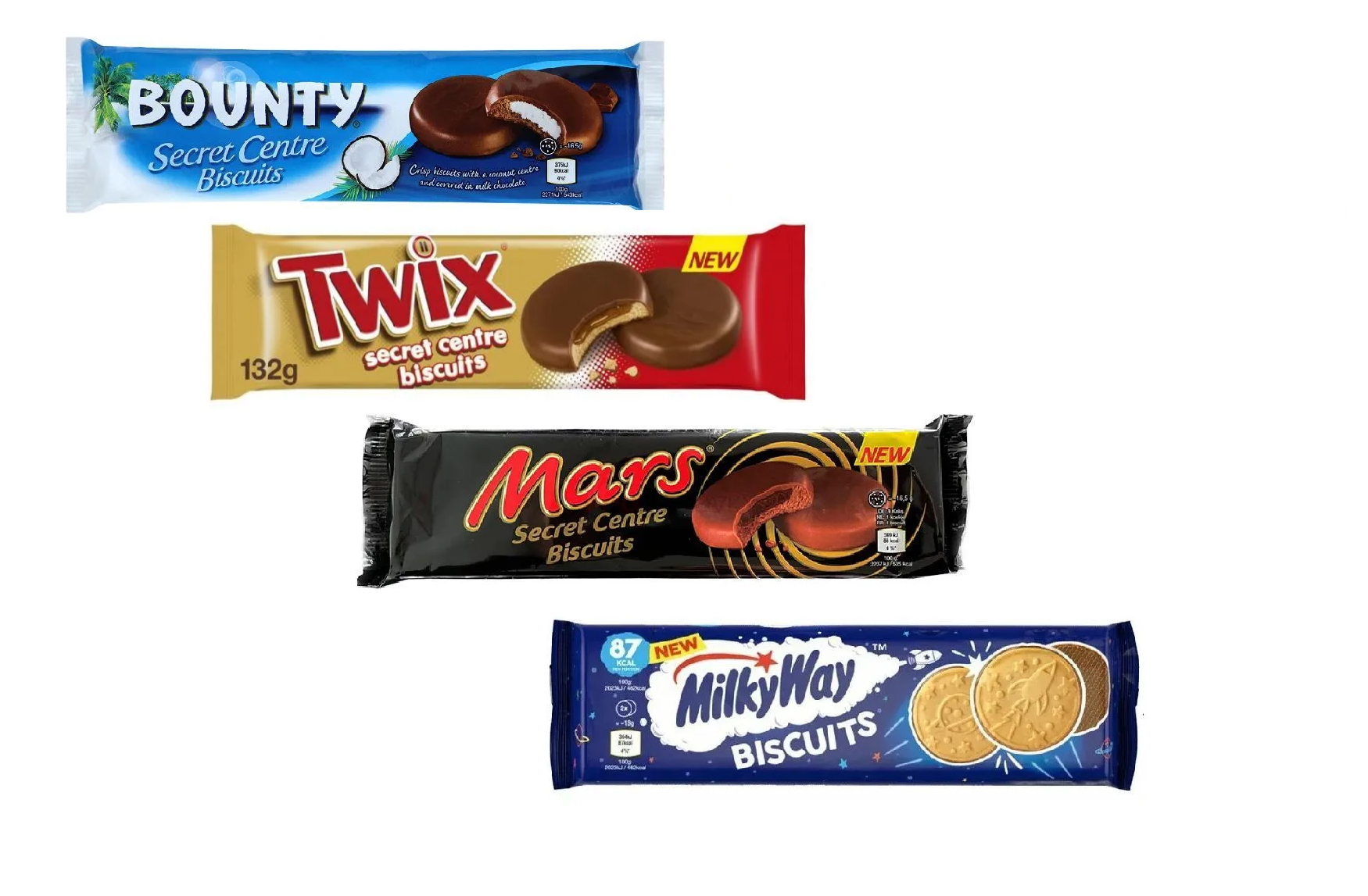Набор печенья Mars, Bounty, Twix secret centre biscuits и Milky Way Biscuits
