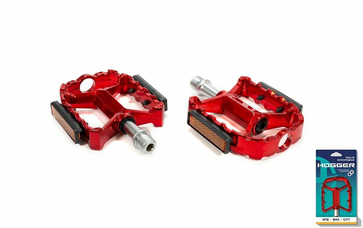 Педали HOGGER MTB алюминиевые, 109x90мм, резьба 9/16", промподшипники, красные