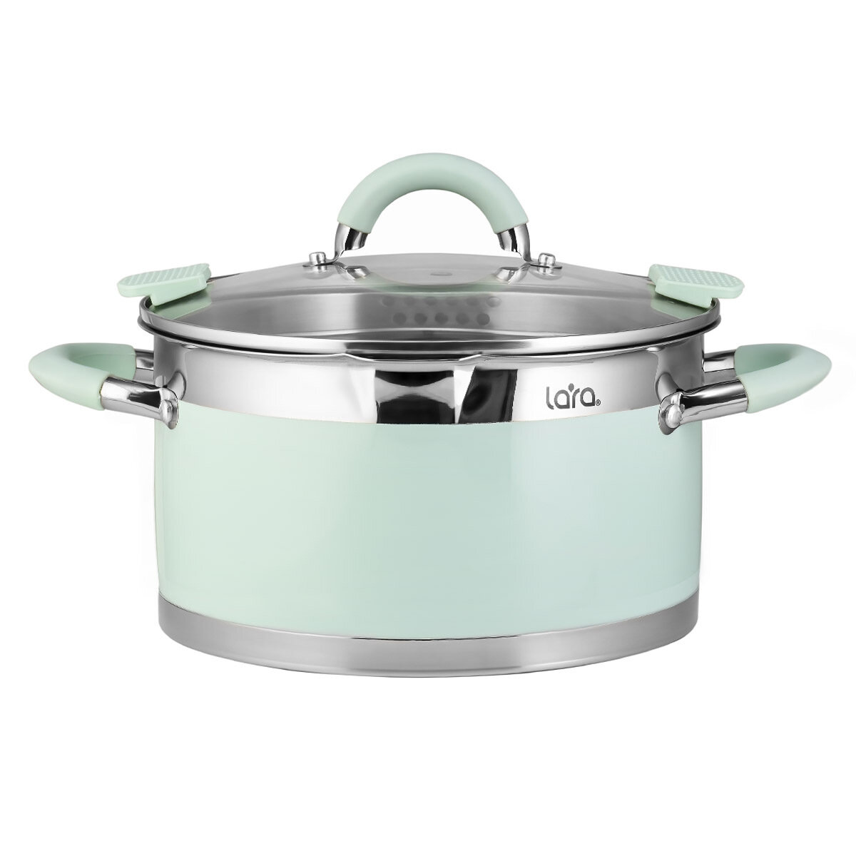 Кастрюля (нерж) MINT 24x13см, 5,7 л, носик, индукционное дно, крышка с бортом LARA LR02-544