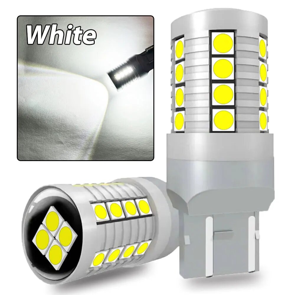 2 светодиодные лампы T20 7443 W21 / 5W с биполярным 7443 Srck, сверхяркие 1800LM, для передних DRL / парковочных огней Lada Granta Vesta, белый / янтарный White