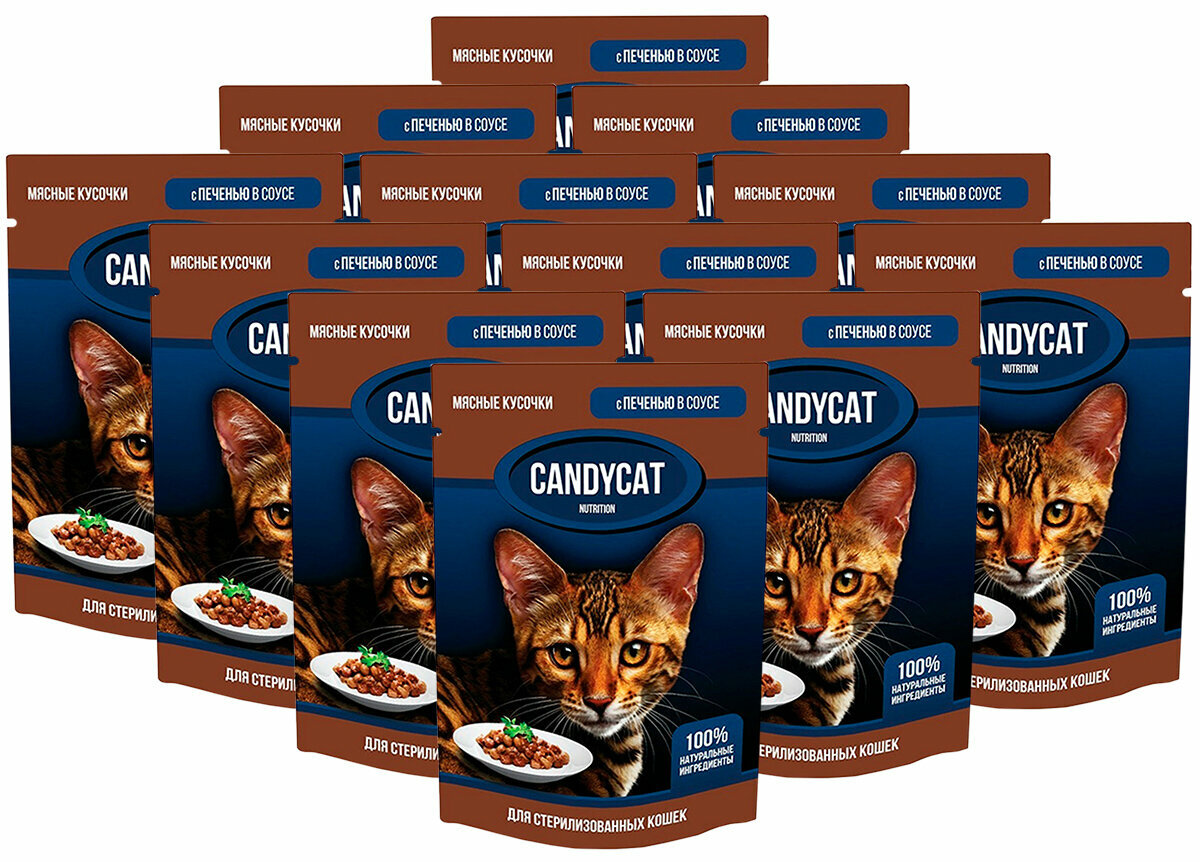 CANDYCAT для кастрированных котов и стерилизованных кошек с печенью в соусе пауч 85 гр NEW 85 гр х 12 шт