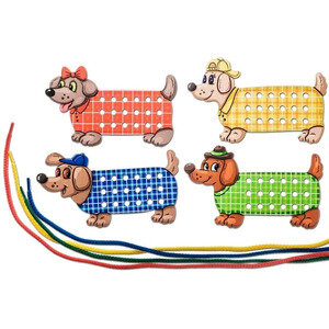 *Игр(SmileDecor) Шнуровка-планшет Таксы [4дет;1шнурок] (дерев.) (П4514)