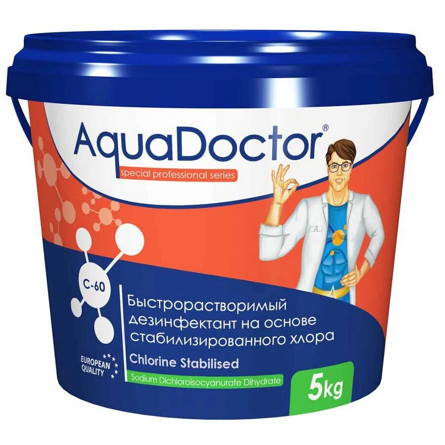 Быстрорастворимый препарат на основе 60% активного хлора AquaDoctor C60, гранулированный, 5 кг, цена - за 1 шт