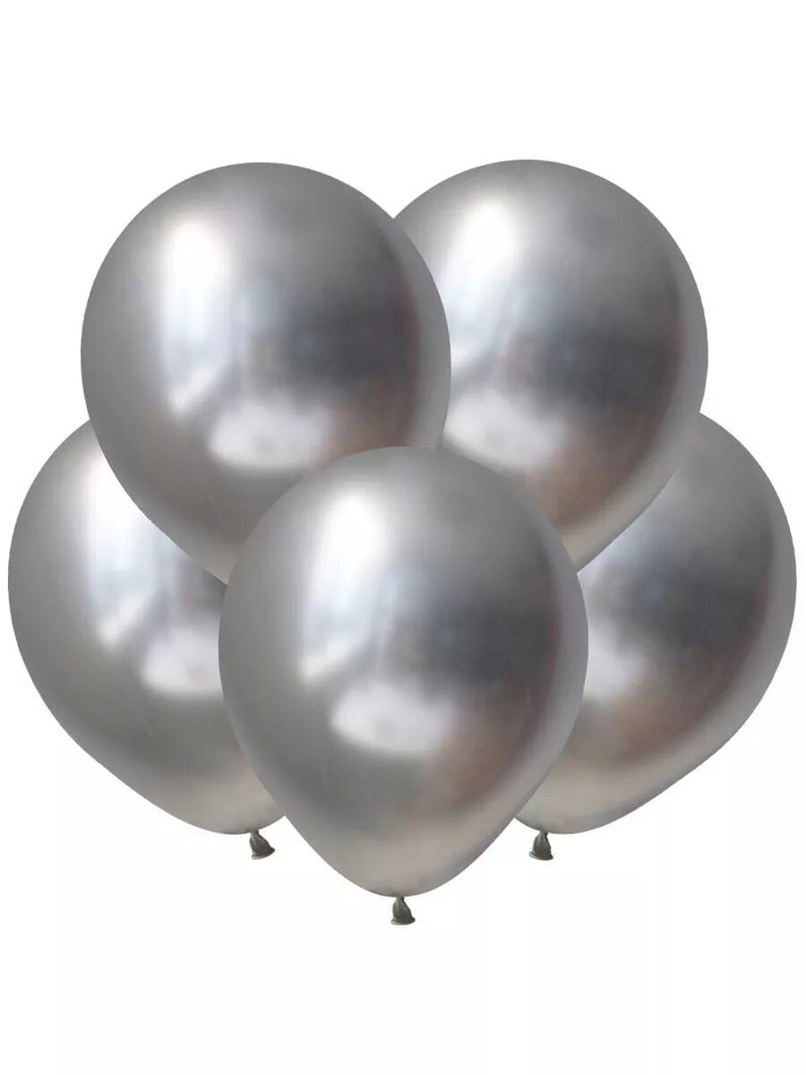 Серебро, Зеркальные шары / Mirror Silver, латексный шар (10"/25 см ) 50 шт. / Веселый праздник