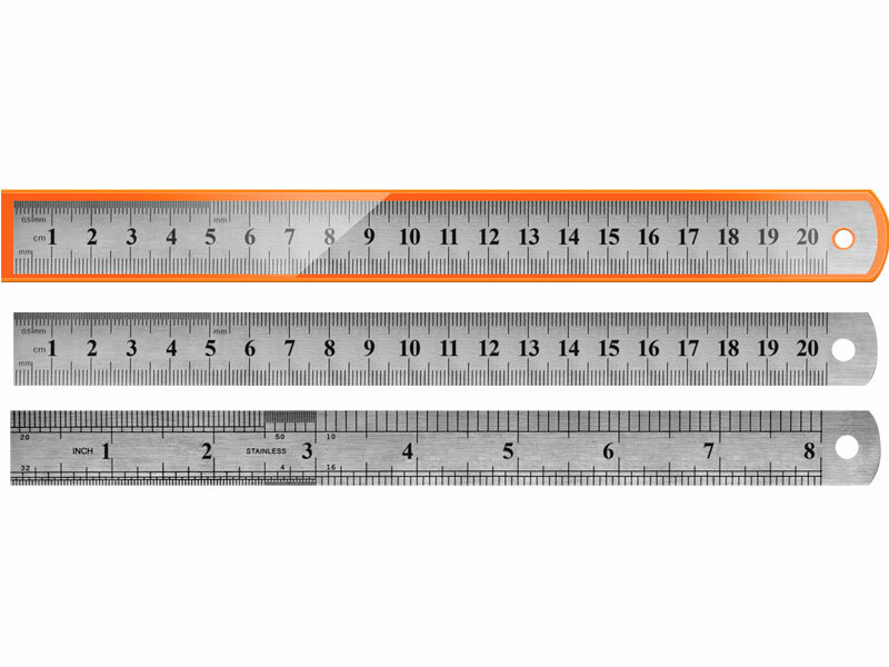 Линейка металлическая 20 см, двусторонняя, с двойной шкалой