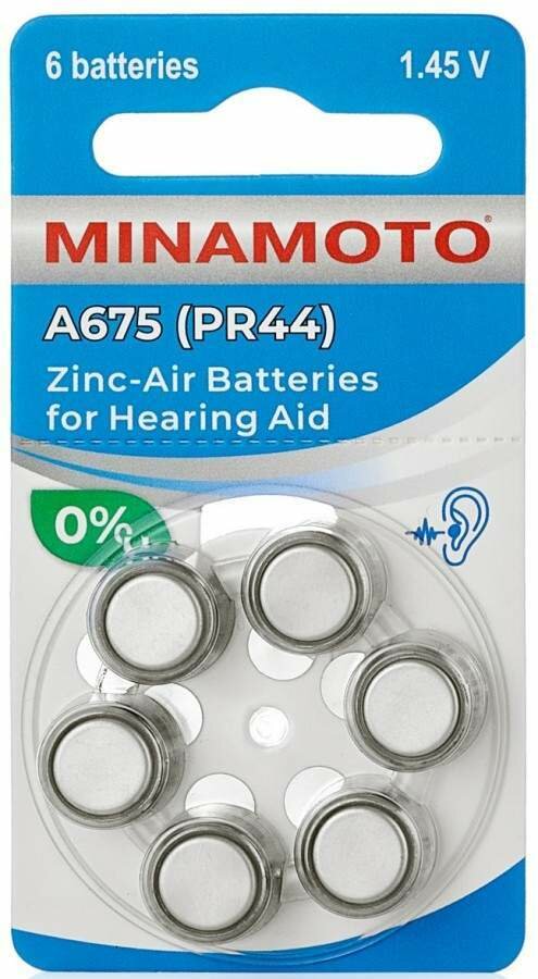Элемент питания Minamoto ZA675 (PR44) BL6 для слуховых аппаратов
