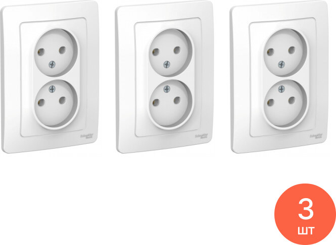 Розетка силовая штепсельная Systeme Electric / Систем Электрик BLANCA, 16А 250В IP20 белый, без заземляющего контакта BLNRS000021 / электрооборудование (комплект из 3 шт)