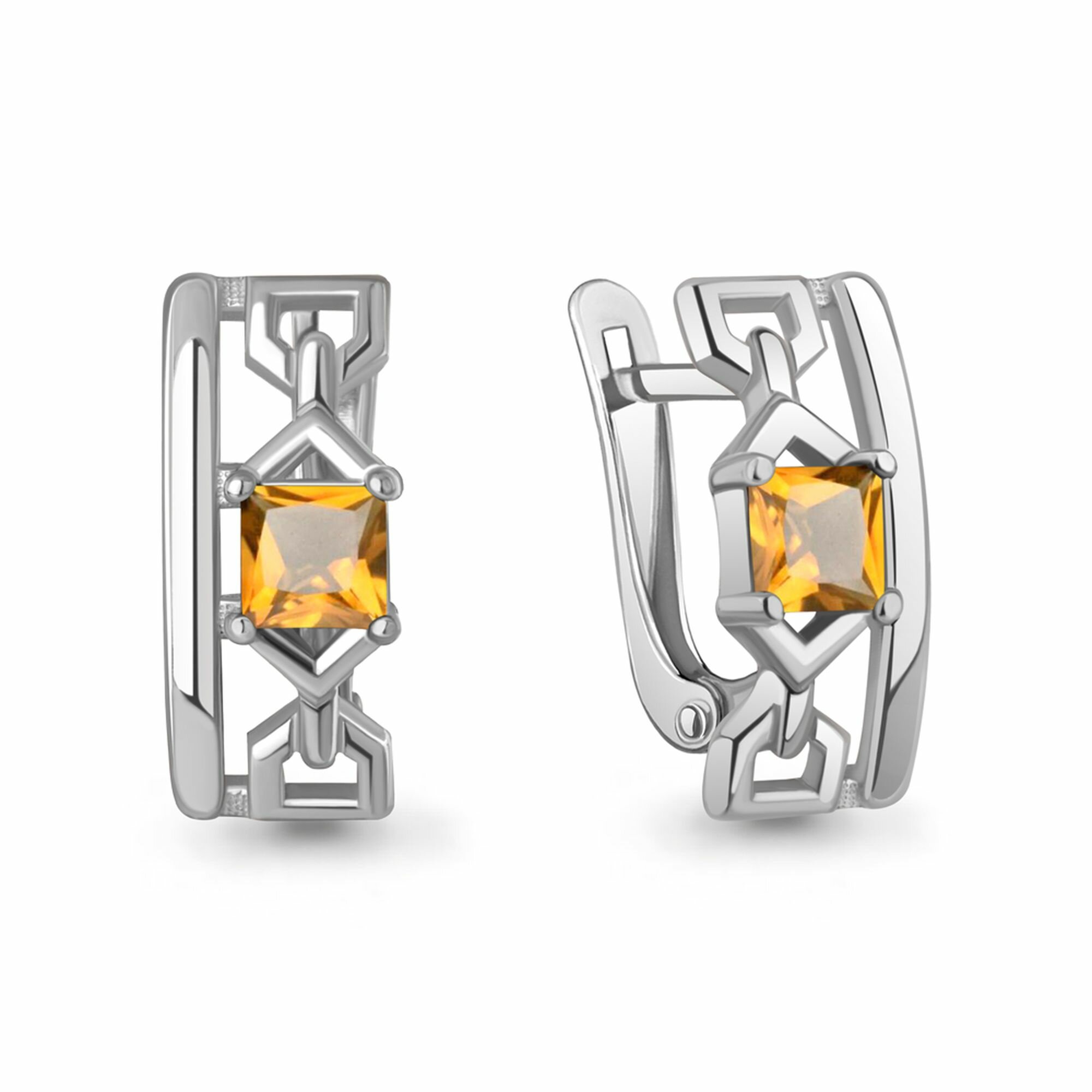 Серьги, серебро, 925 проба, родирование, цитрин