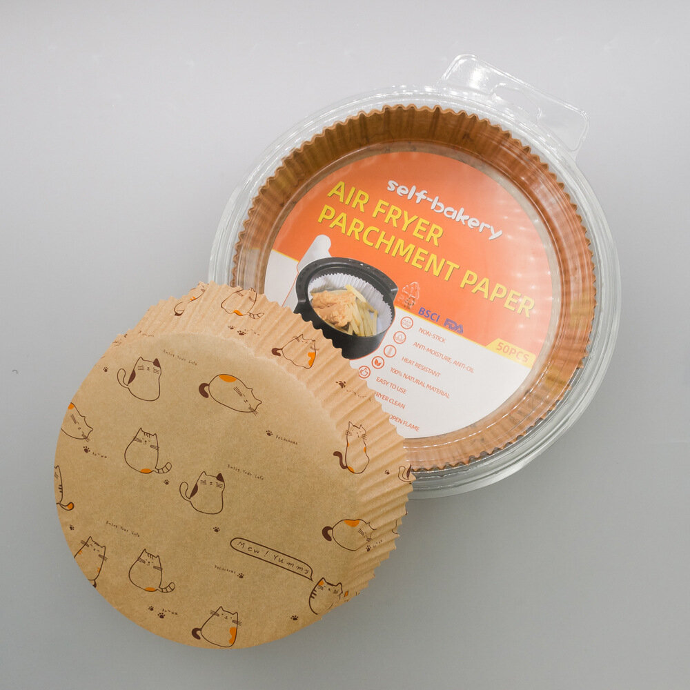 Лоток из бумаги для воздушной жарки, антимасляный подставка, бумага для абсорбции масла, бумага для выпечки в духовке, барбекю, силиконовая масляная бумага с кошачьим паттерном, круглая, 16 см, 100 штук, белый