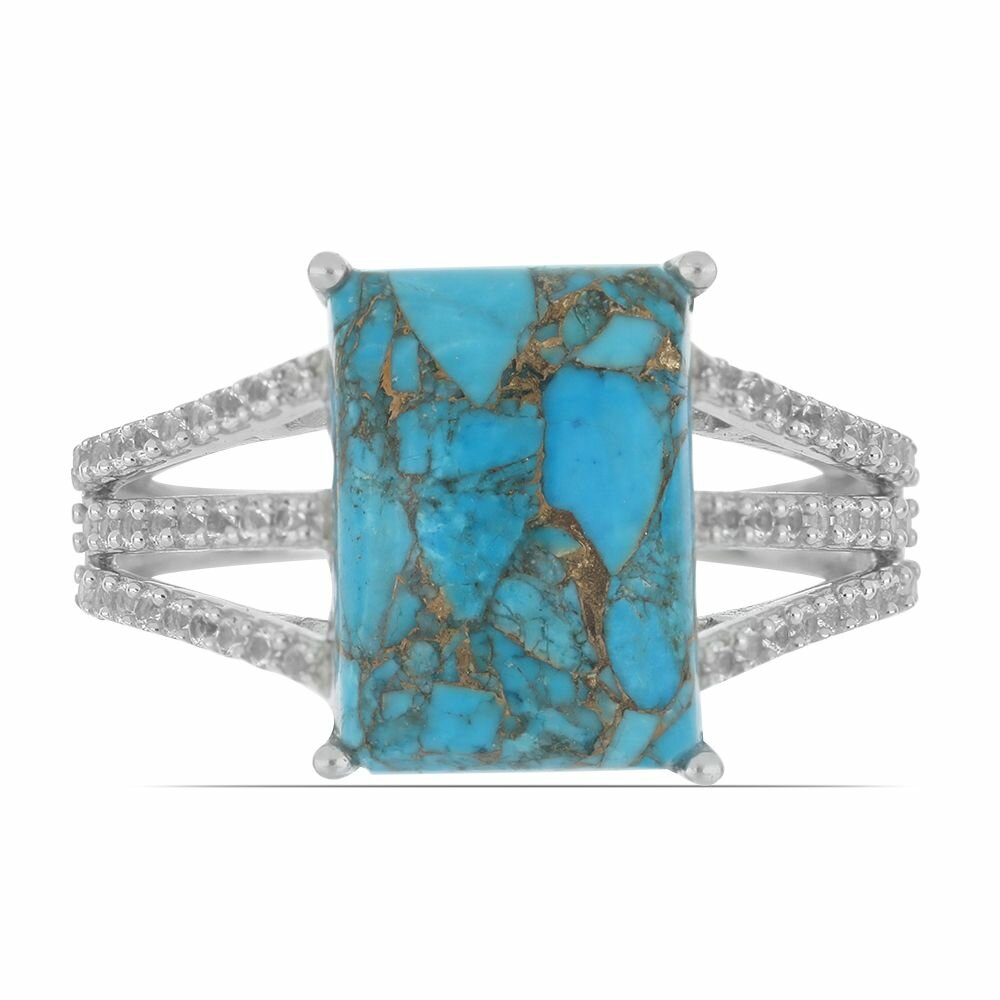 Кольцо, серебро, 925 проба, родирование, бирюза, топаз