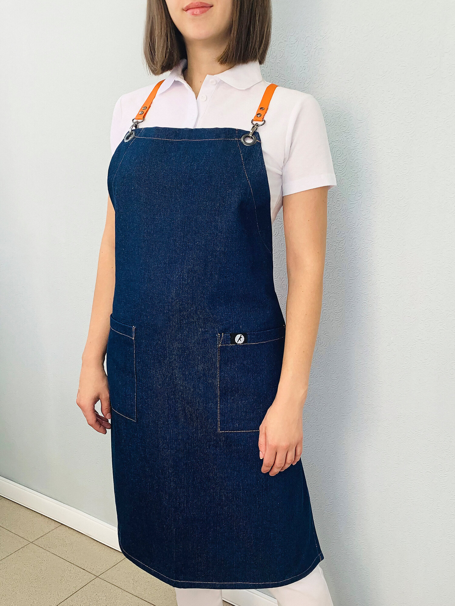 Фартук рабочий креатекс джинсовый для официанта, мастера, продавца