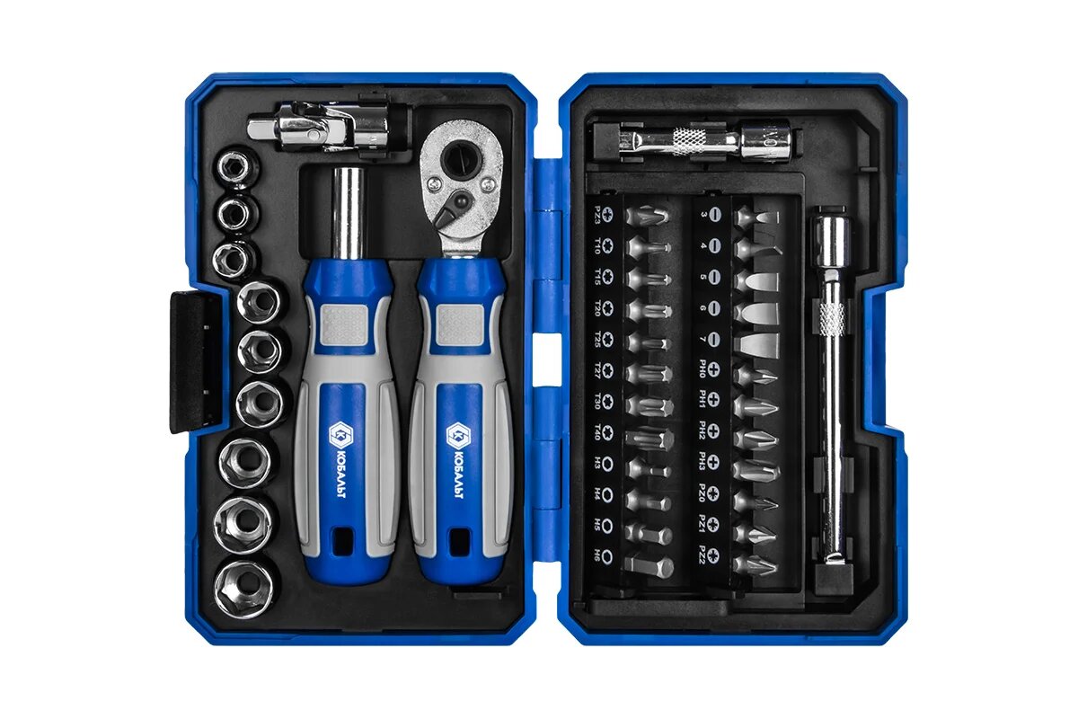 Кобальт CR-V набор бит и головок с трещоткой, 24 биты, 9 головок, кейс+блистер, 915-069