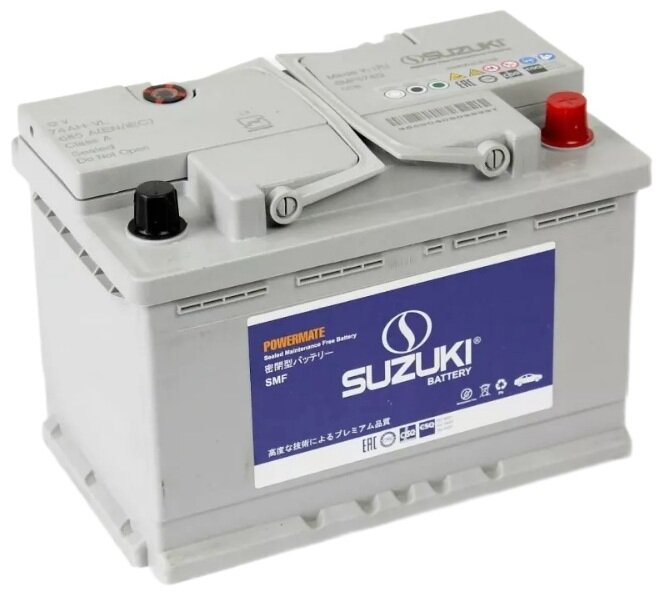 Аккумулятор автомобильный Suzuki 74 А/ч 690 А обр. пол. 57412 Евро авто (278x175x190)