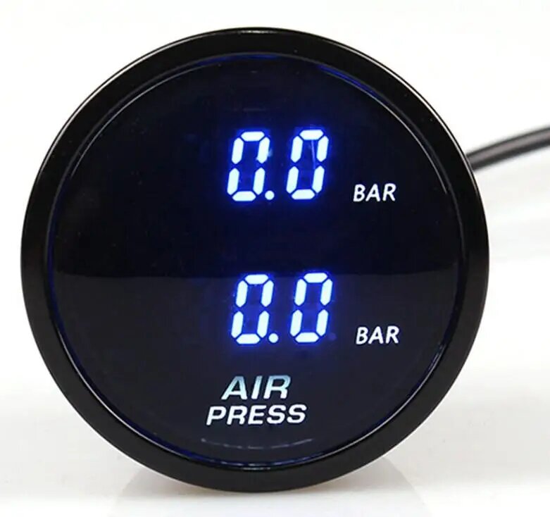 Датчик давления воздуха с двойным дисплеем, 52 мм PSI, манометр для пневматической подвески, красный и синий светодиод с 2 датчиками 1/8 NPT, провод длиной 5 метров Blue-Bar