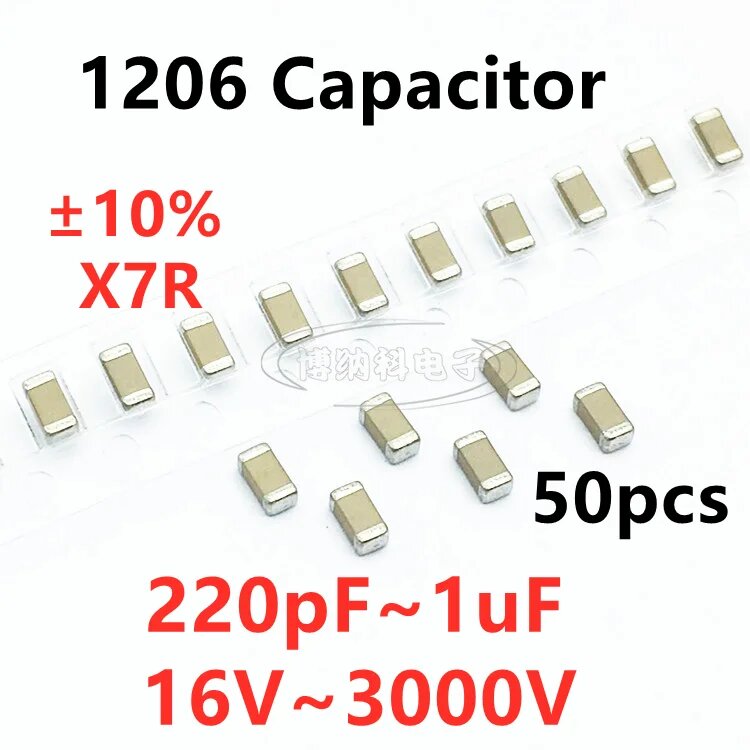 Bonakin 1206 SMD конденсатор 1 мкФ 10% X7R 50 шт. 1206 1UF 250V
