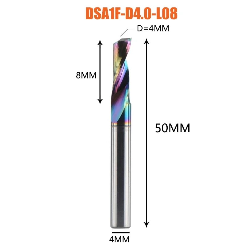 DREANIQUE Однозубая концевая фреза из твердосплавного сплава 3,175 4 6 8 мм DSA1F-D4.0-L08