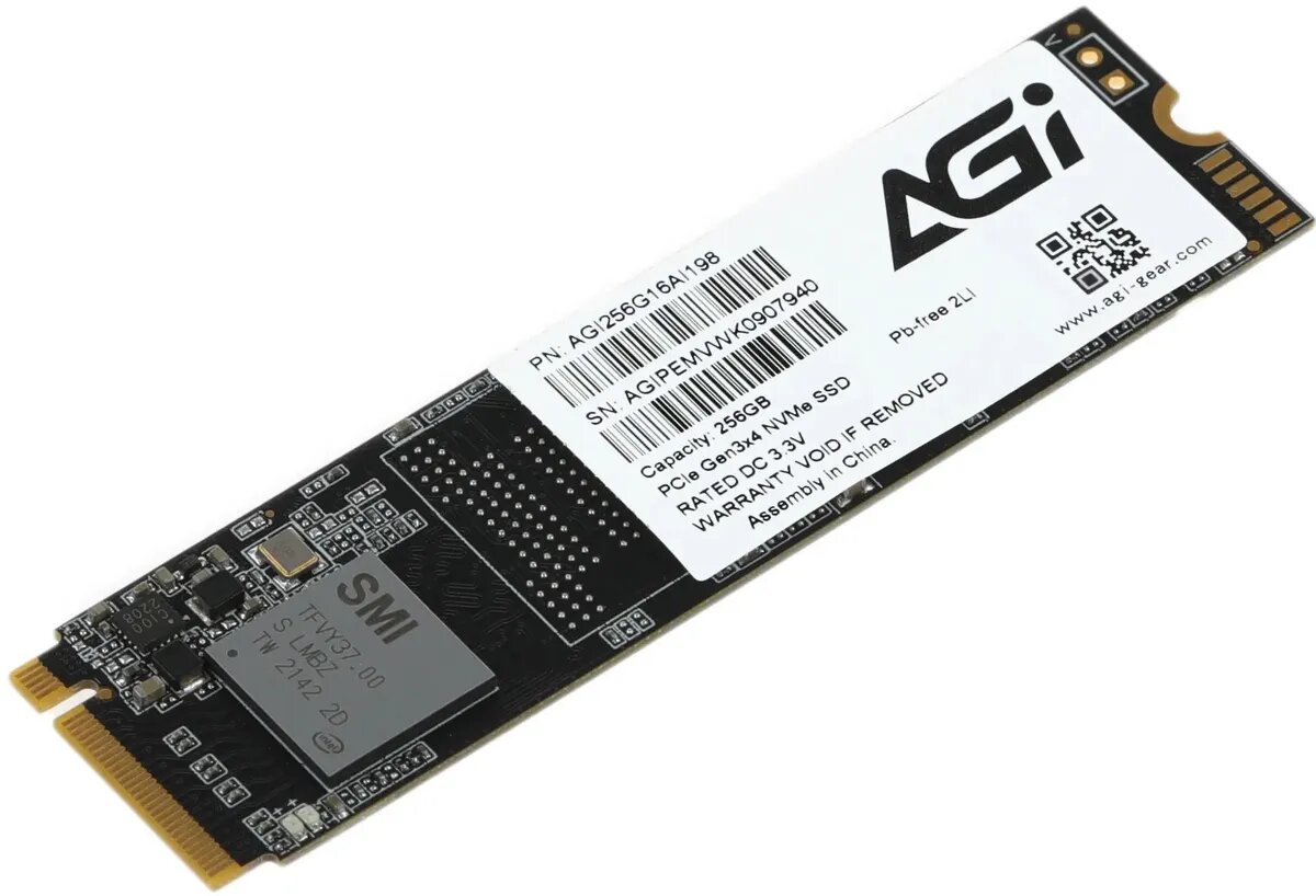 SSD накопитель AGI AI198 AGI256G16AI198 256ГБ, M.2 2280, PCIe 3.0 x4, NVMe, M.2, oem