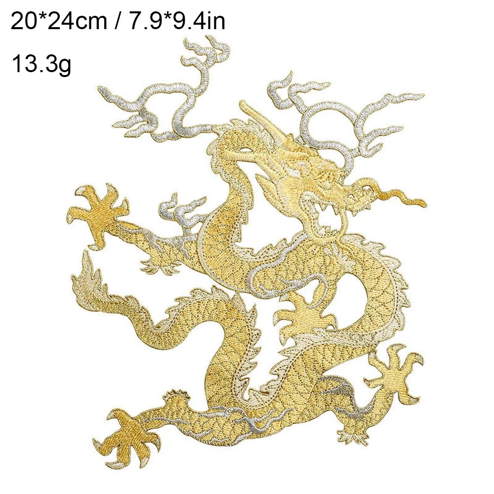 Декоративная нашивка с вышивкой дракон AHYONNIEX 20*24см gold