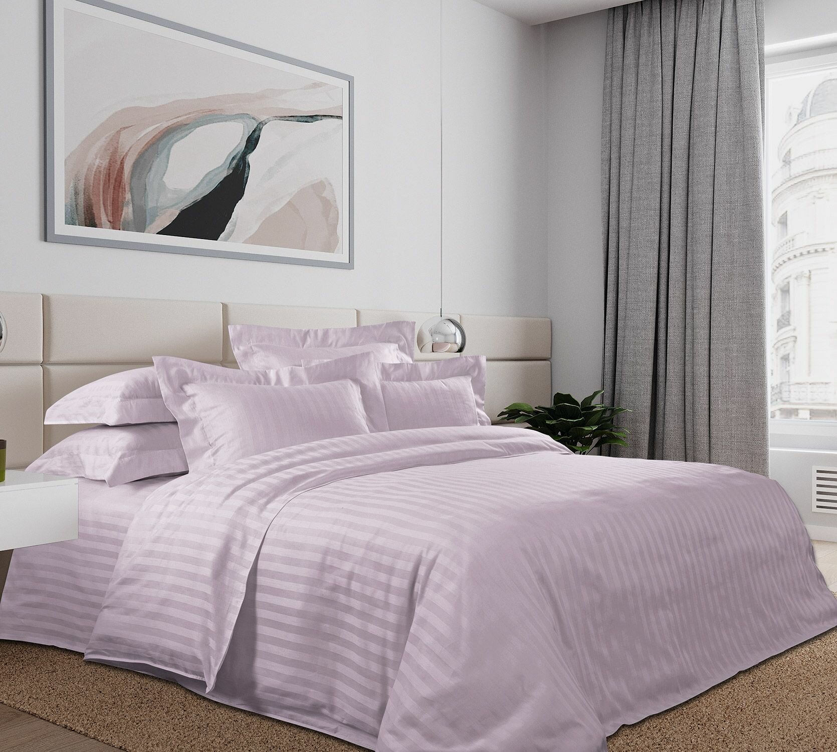 Простыня Евростанарт Страйп-Сатин 240х250 Розовый крем арт. 002UVЭ1