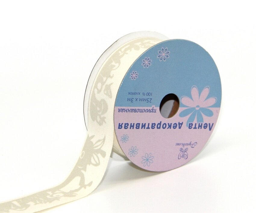 Лента декоративная Рукоделие принтованная, 25 мм х 3 м, текстильная