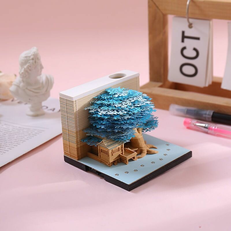 3D липкие заметки - Дом на дереве с цветущей вишней, с подсветкой и прозрачной крышкой, креативные подарки