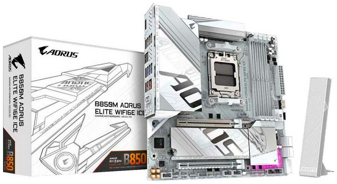 Материнская плата Gigabyte B850M AORUS ELITE WIFI6E ICE (AM5, mATX)