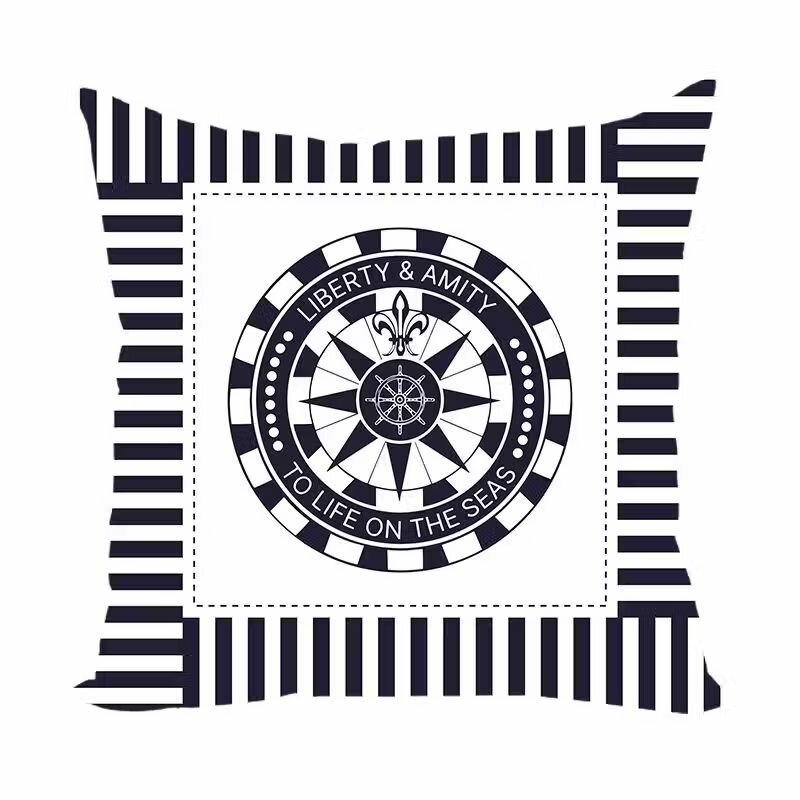 Подушка декоративная с белым кантом Компас 40х40 Велюр Морская Полоска