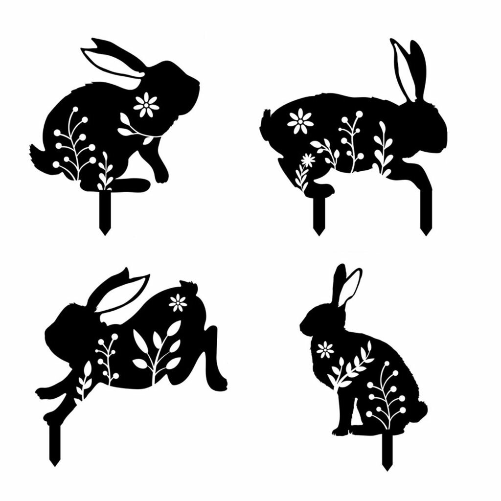 Садовая статуя, орнамент в виде силуэта черного кролика, Подставка для вырезания цветов во дворе