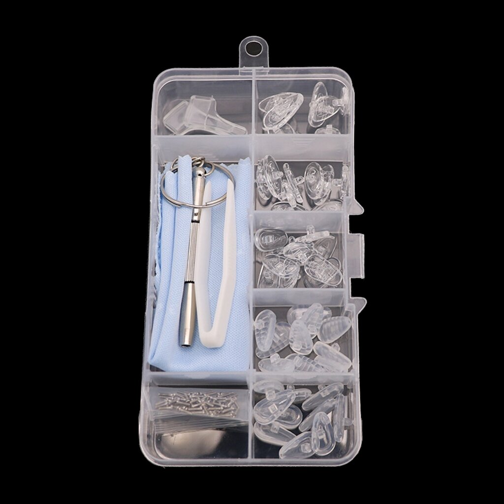 1 коробка различных силиконовых накладок для носа из ПВХ, отверток, шурупов, пинцетов, набор зеркальных салфеток-упаковка 3