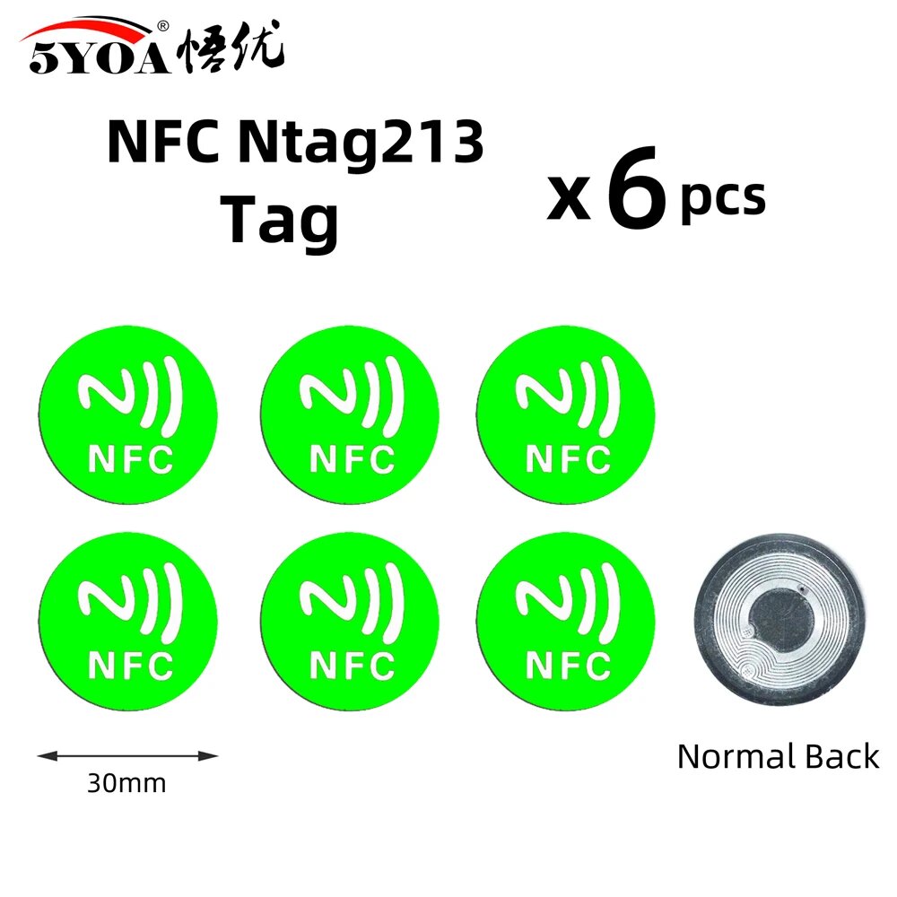 6 шт. NFC Ntag213 наклейки 5YOA Green Normal