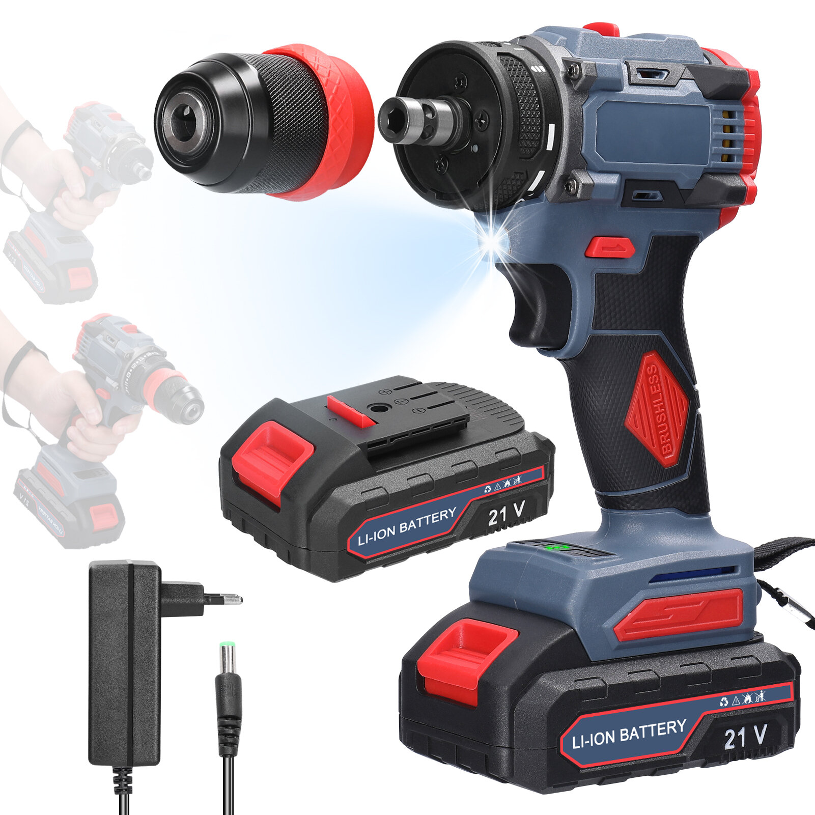 21V 2IN1 литий-буриль Электрическая отвертка Многофункциональная электроинструмент 55-нм крутящий момент бесщеточный двигатель Практическая отвертка для домашних приборов Мебель Установка Автомобильная электроника Ремонт