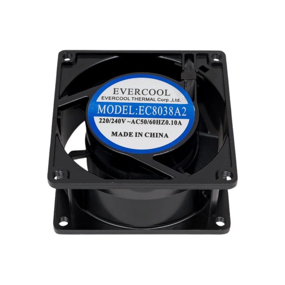 Осевой вентилятор охлаждения EVERCOOL 80x80x38 220b EC8038A2HST, черный корпус, скользящие подшипники, клеммный разъём