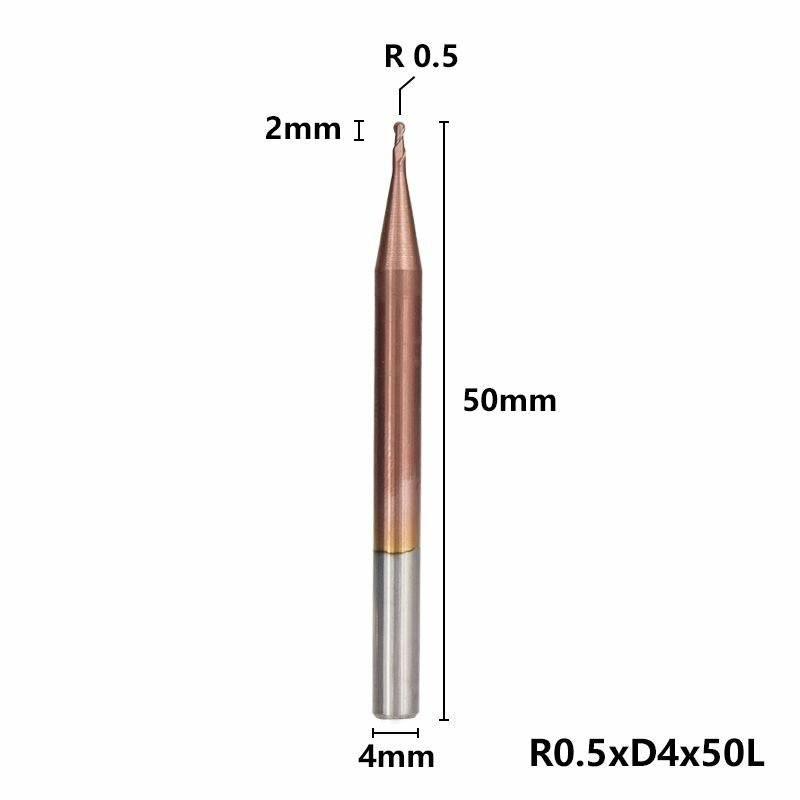 Фреза спиральная сферическая двухзаходная XCAN, 4хR0,5х50 мм, 50 градусовб вольфрамовый сплав с бронзовым покрытием