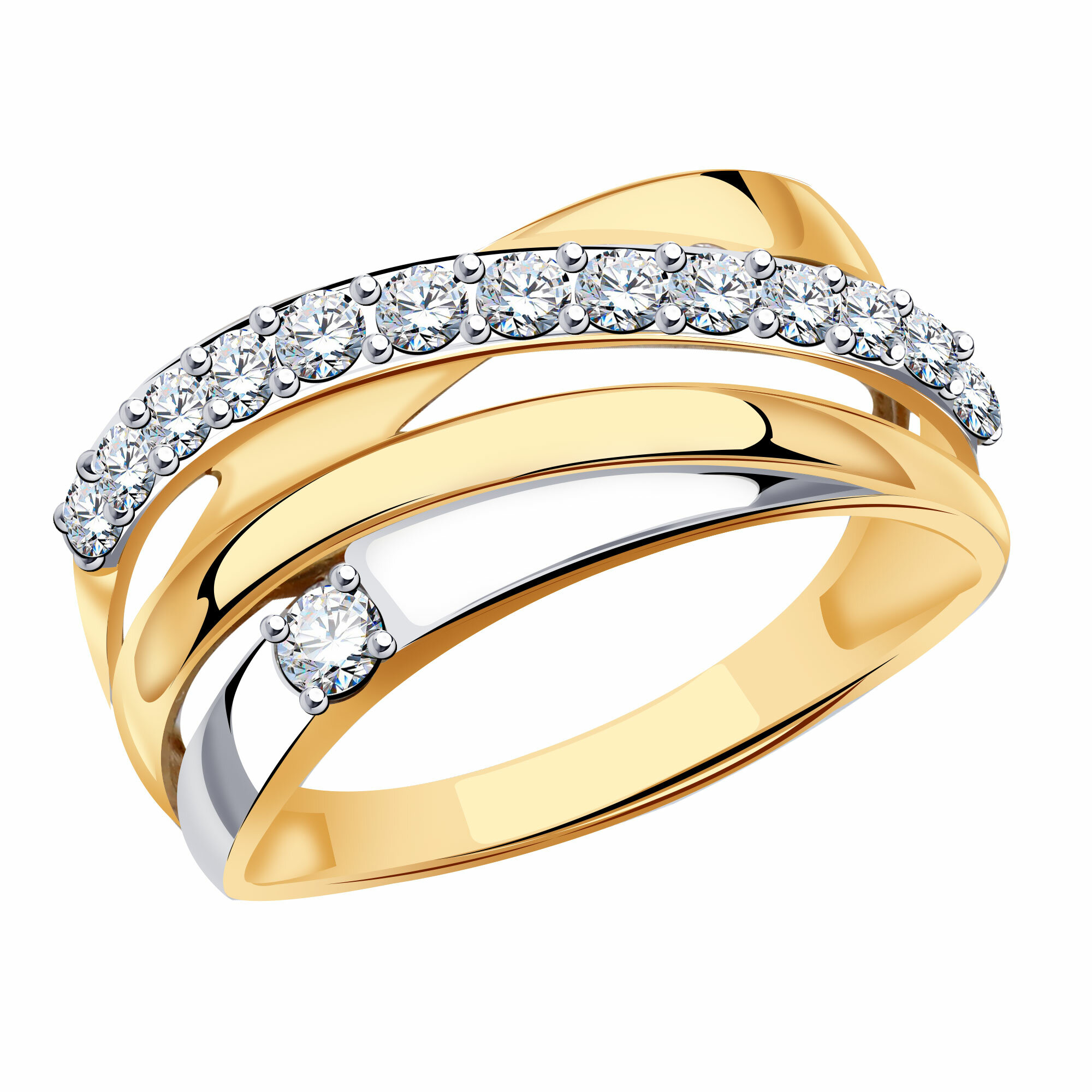 Кольцо дорожка, широкое, красное золото, 585 проба, фианит