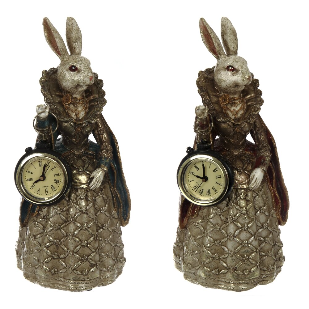 Фигурка декоративная "Зайка" с часами (цена за 1 штуку) (LR44x1), L12 W9,5 H24 см, 2в.