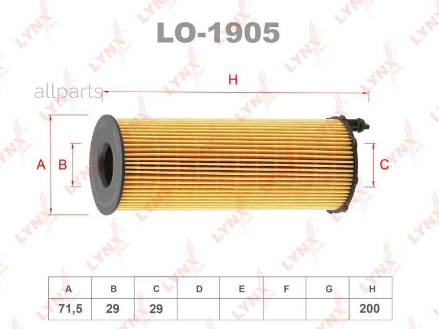 LYNXAUTO LO1905 фильтр масляный, LAND ROVER RANGE ROVER III 3.6D 06-, RANGE ROVER SPORT I 3.6D 06-