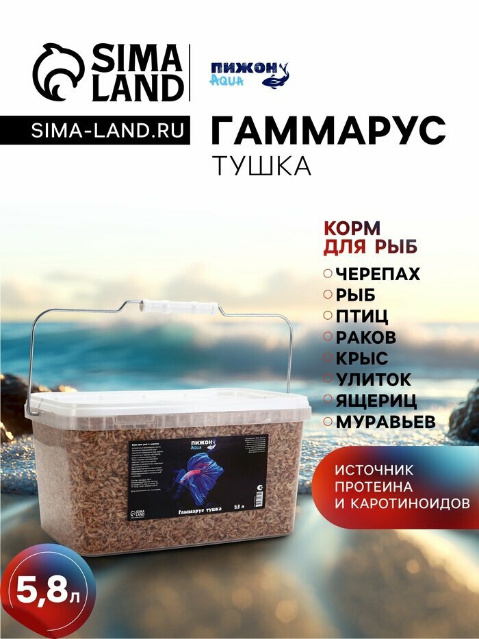 Корм для рыб и черепах Пижон гаммарус тушка, ведро, 5.8 л