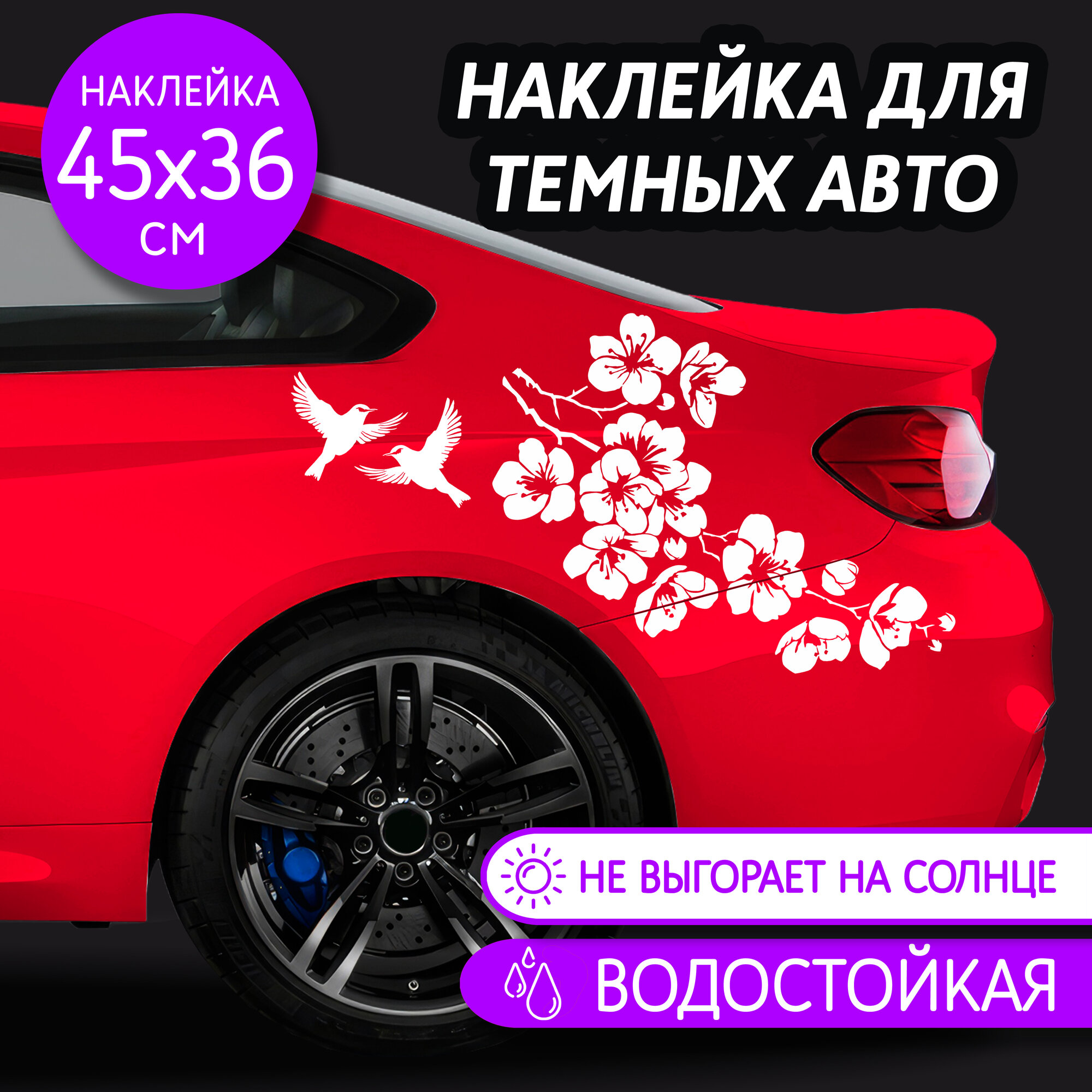 Наклейки на авто большие Сакара с птицами