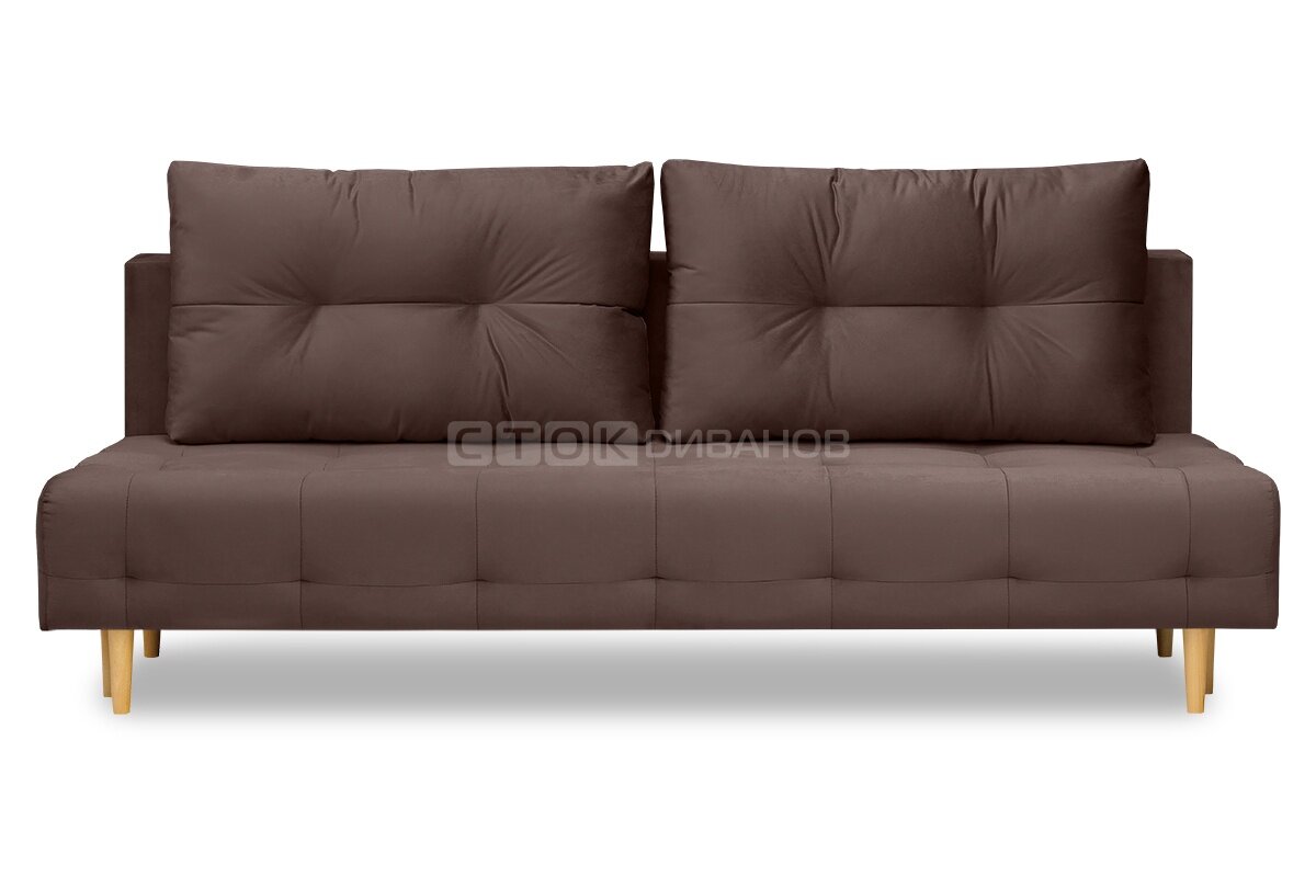 Диван Сток Диванов Kёльн, коричневый велюр, механизм еврокнижка, на ножках