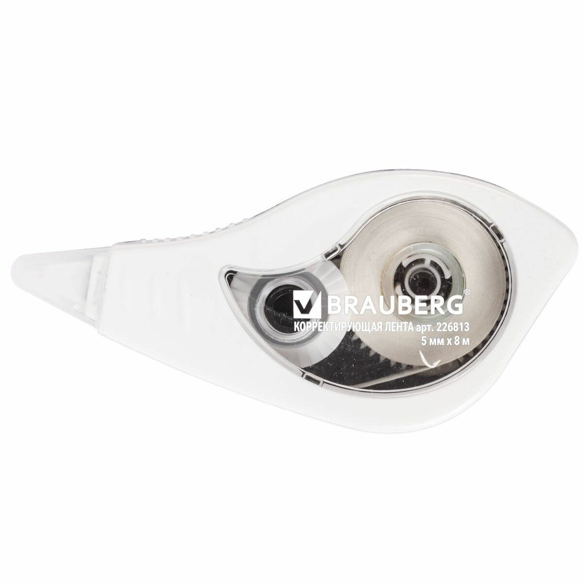 Корректирующая лента Brauberg 5 ммх8м, корпус белый, окно расхода, с подкручиванием (226813)