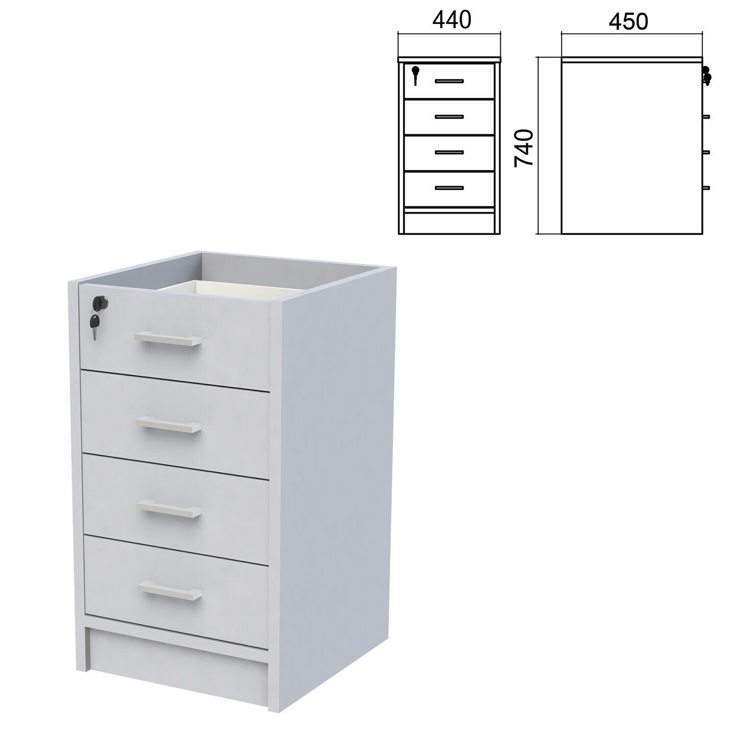 Тумба приставная Арго каркас без крышки, арго, 440х450х740 мм, 4 ящика, замок, серый