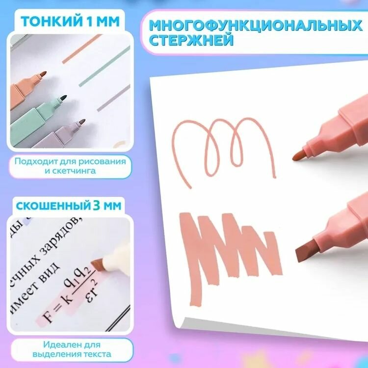 Текстовыделители пастельные цвета набор маркеров 6 штук