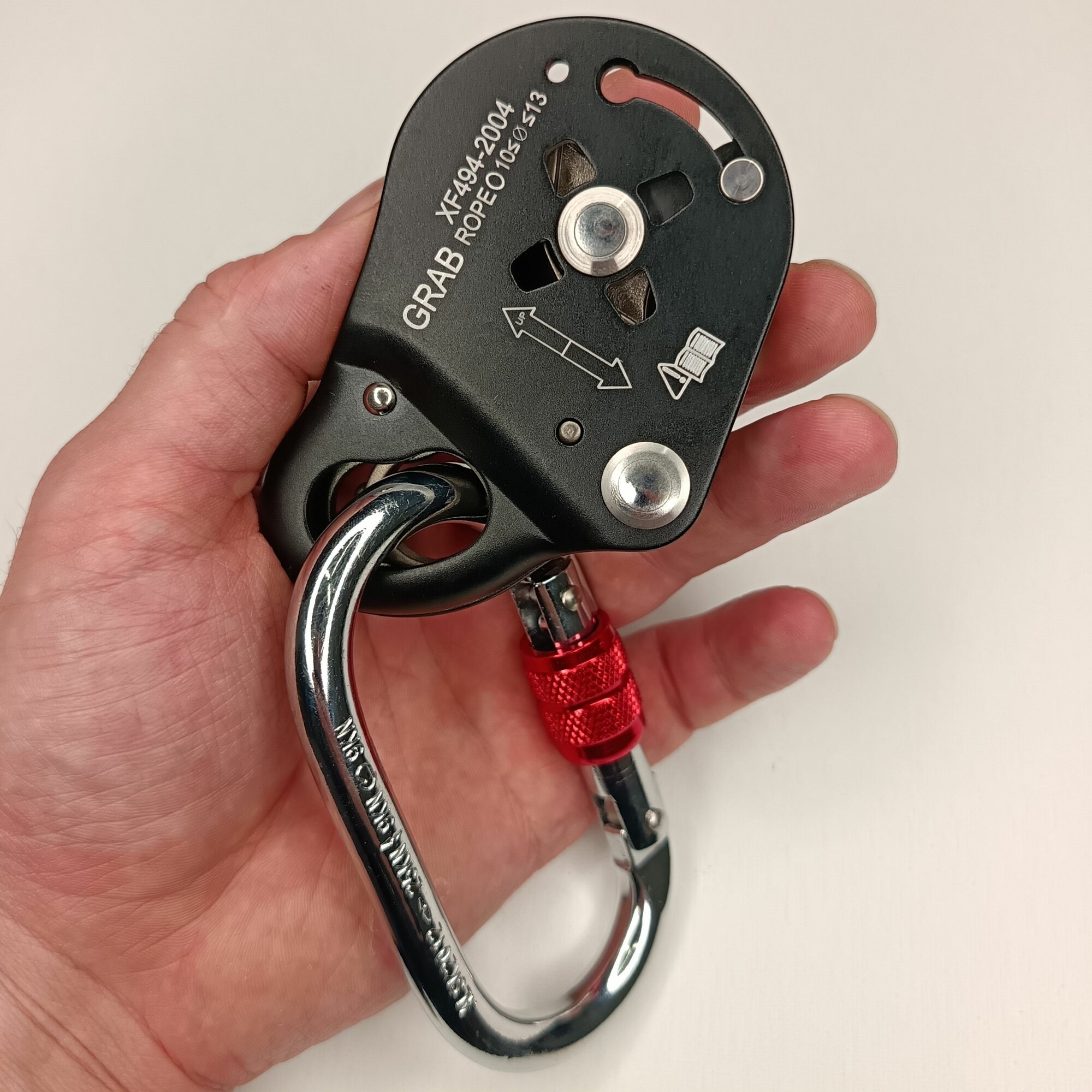 Страховочное устройство, зажим капля grab, усиленная версия со стальным карабином 25 kN