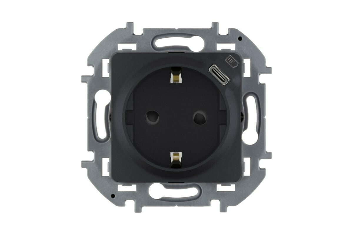 2 шт. Legrand INSPIRIA Антрацит Розетка 2К+З немецкий стандарт 16А 250В со встроенным зарядным устройством USB C, 673773