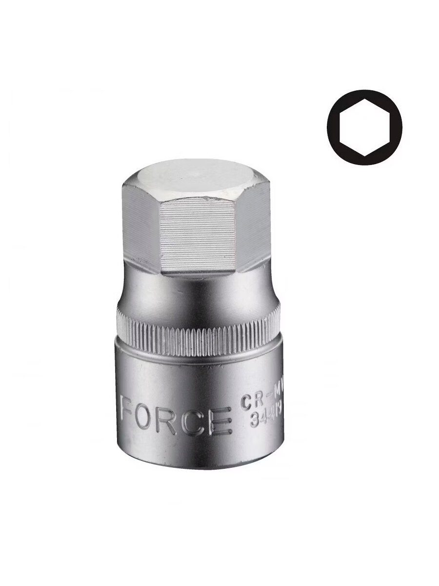 Головка-шестигранник FORCE 34412, сталь CrV, 1/2" DR, 40мм, 12мм