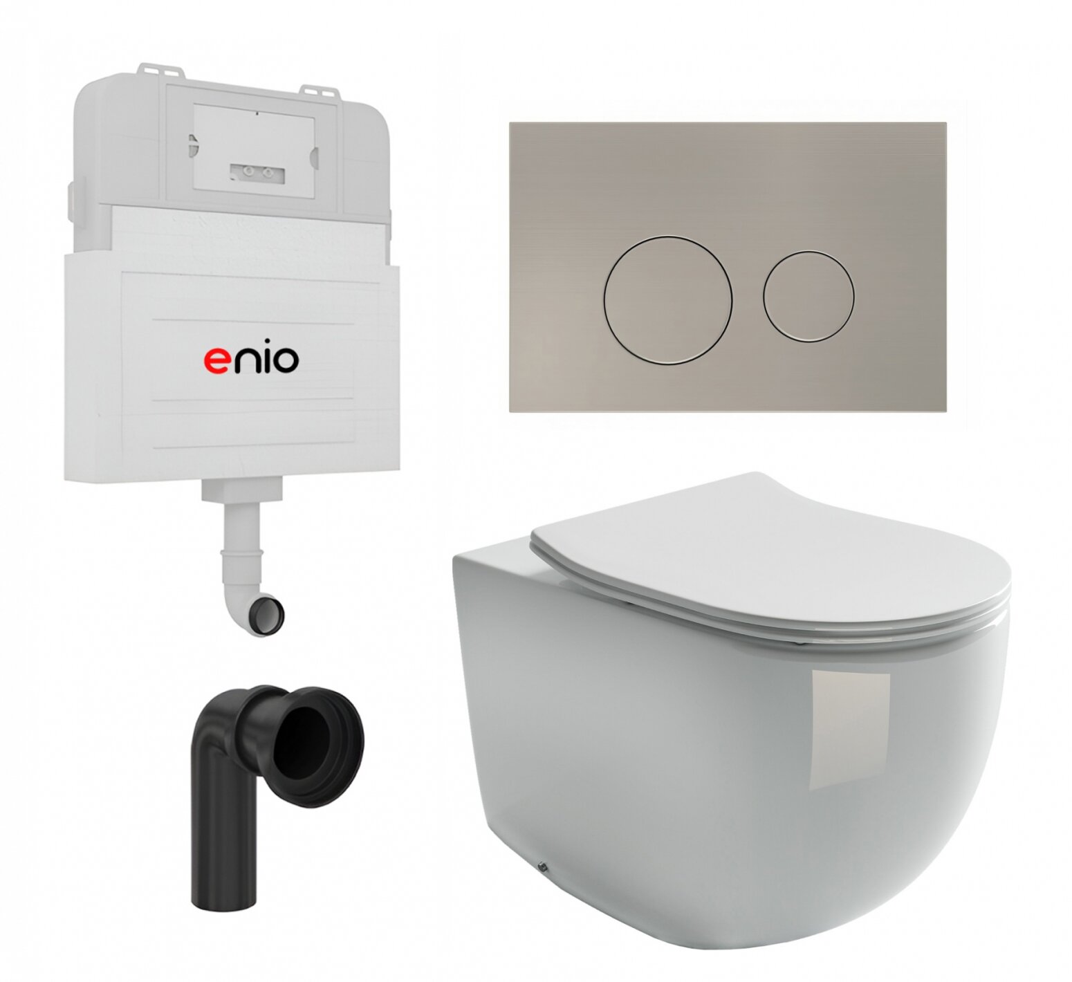 Комплект 3 в 1 смывной бачок скрытого монтажа Enio Tecnico EN8050817 + Унитаз приставной Ceramica Nova Metropol CN4004 + кнопка матовая нержавеющая сталь Rotondo