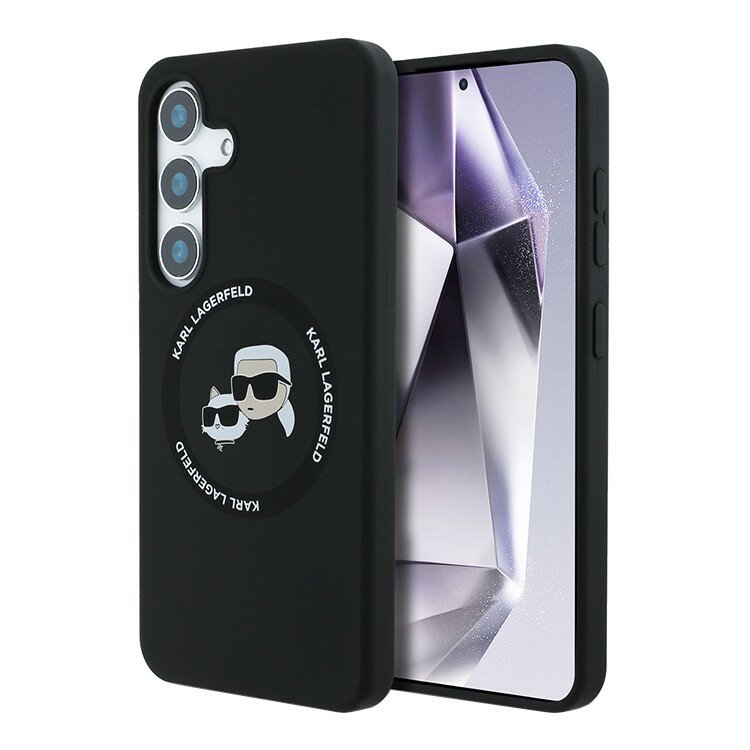 Karl Lagerfeld силиконовый чехол MagSafe для Galaxy S25+, NFT Karl & Choupette Head, черный