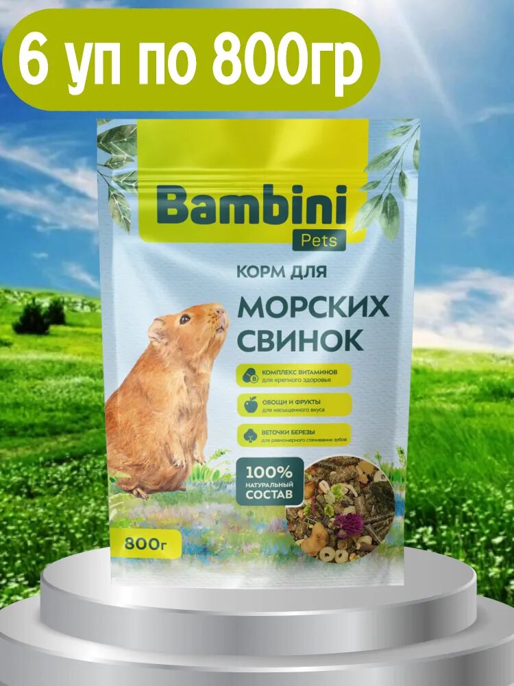 Сбалансированный повседневный корм Bambini Pets для морских свинок, 6 шт х 800 гр